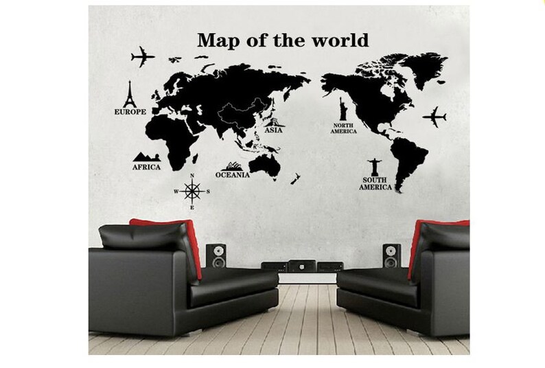 World Map Decal Wall Sticker Educational Decals Map Wall Decal Vinyl ...