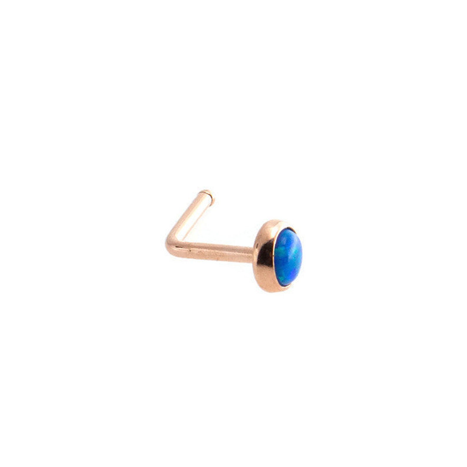 Nose L Shaped Piercing in Rose Gold Filled With Deep Blue Opal - Etsy