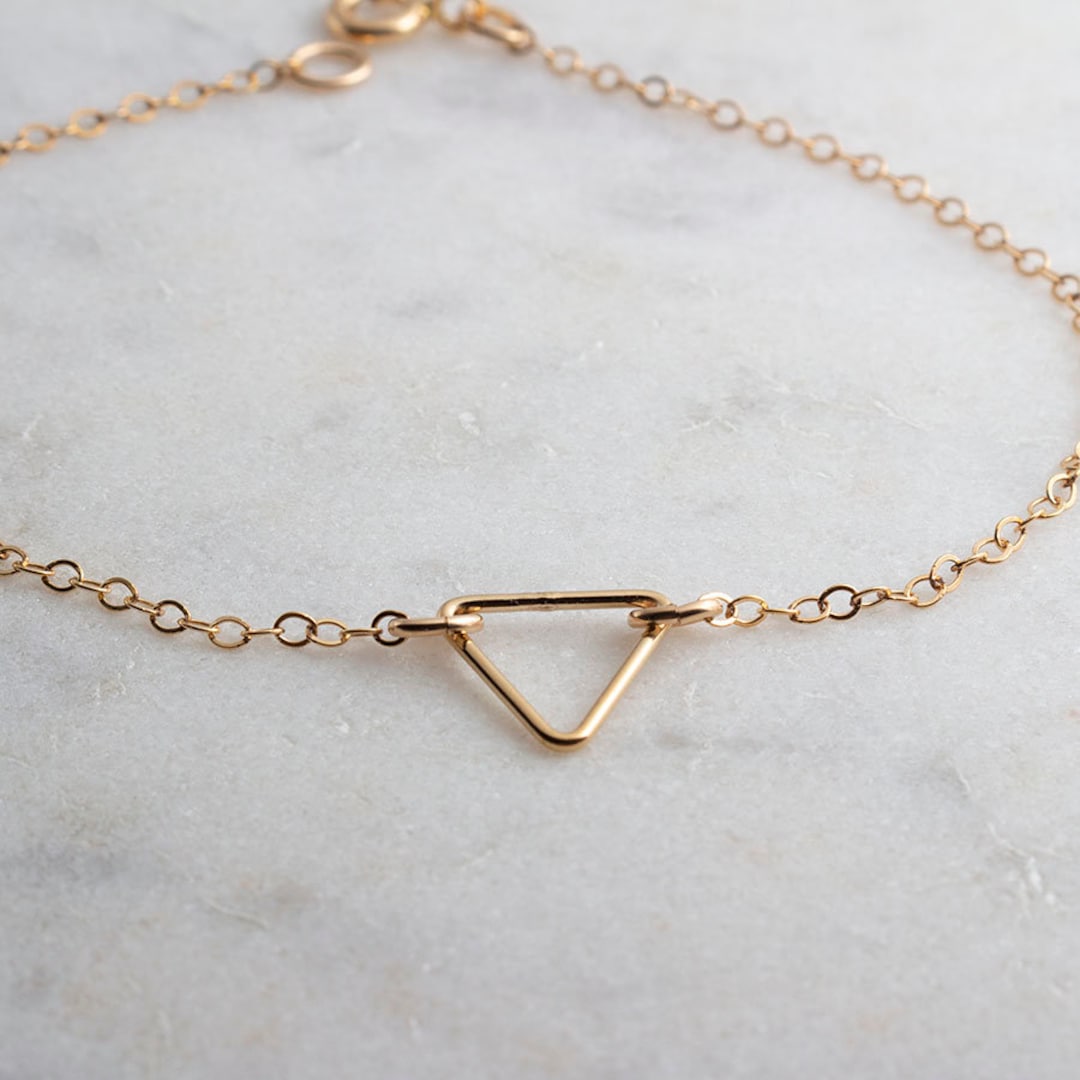 Gold Triangle Charm Bracelet, Triangle Gold Chain Bracelet, Lariat ...
