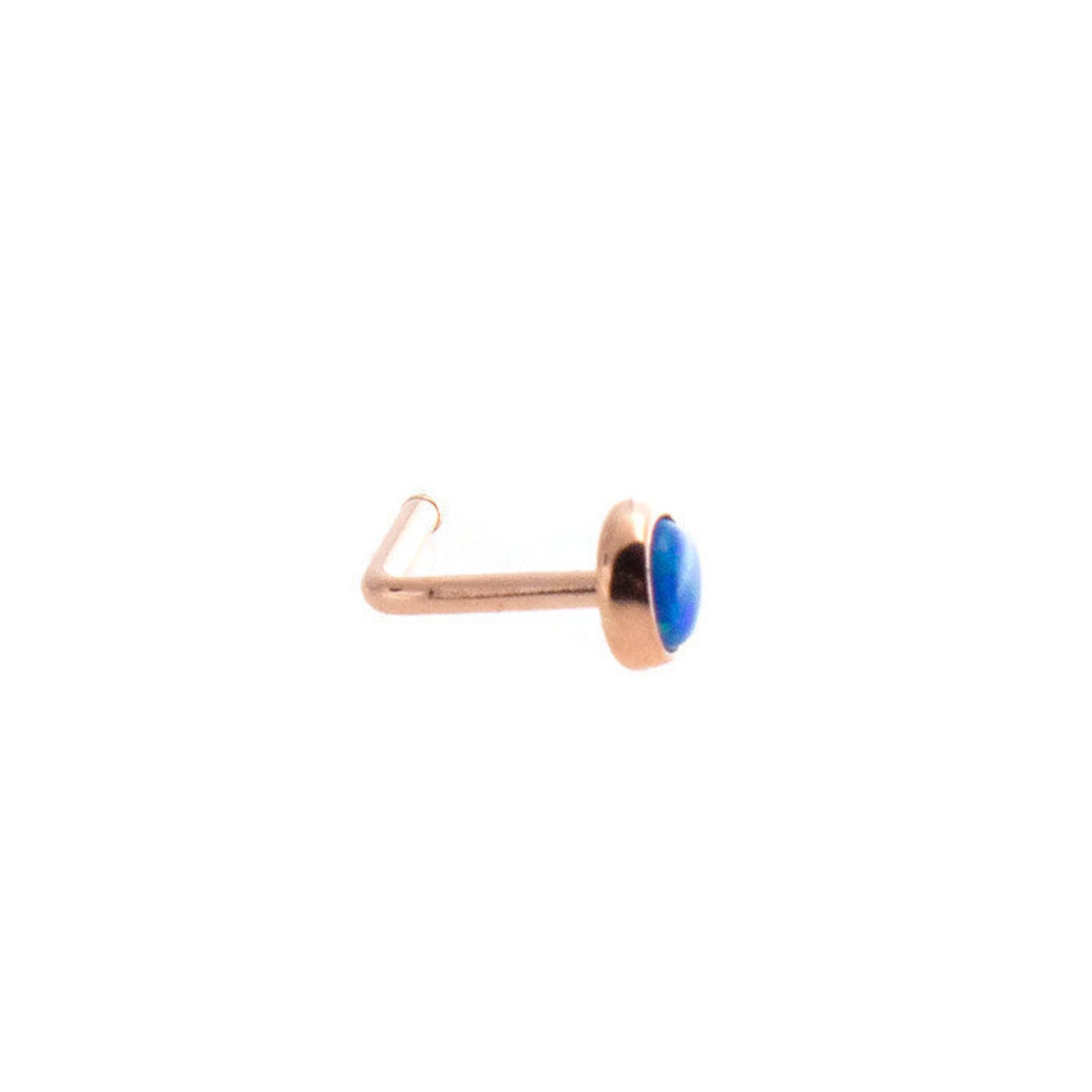 Nose L Shaped Piercing in Rose Gold Filled With Deep Blue Opal - Etsy
