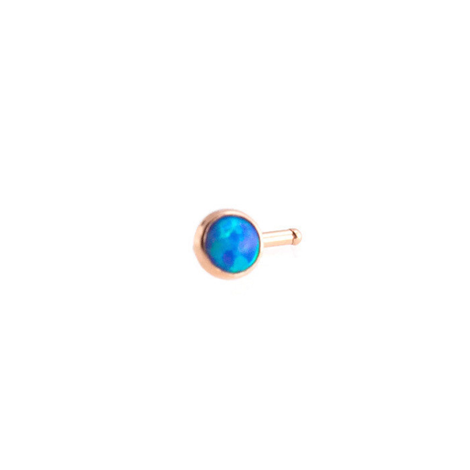 Nose L Shaped Piercing in Rose Gold Filled With Deep Blue Opal - Etsy