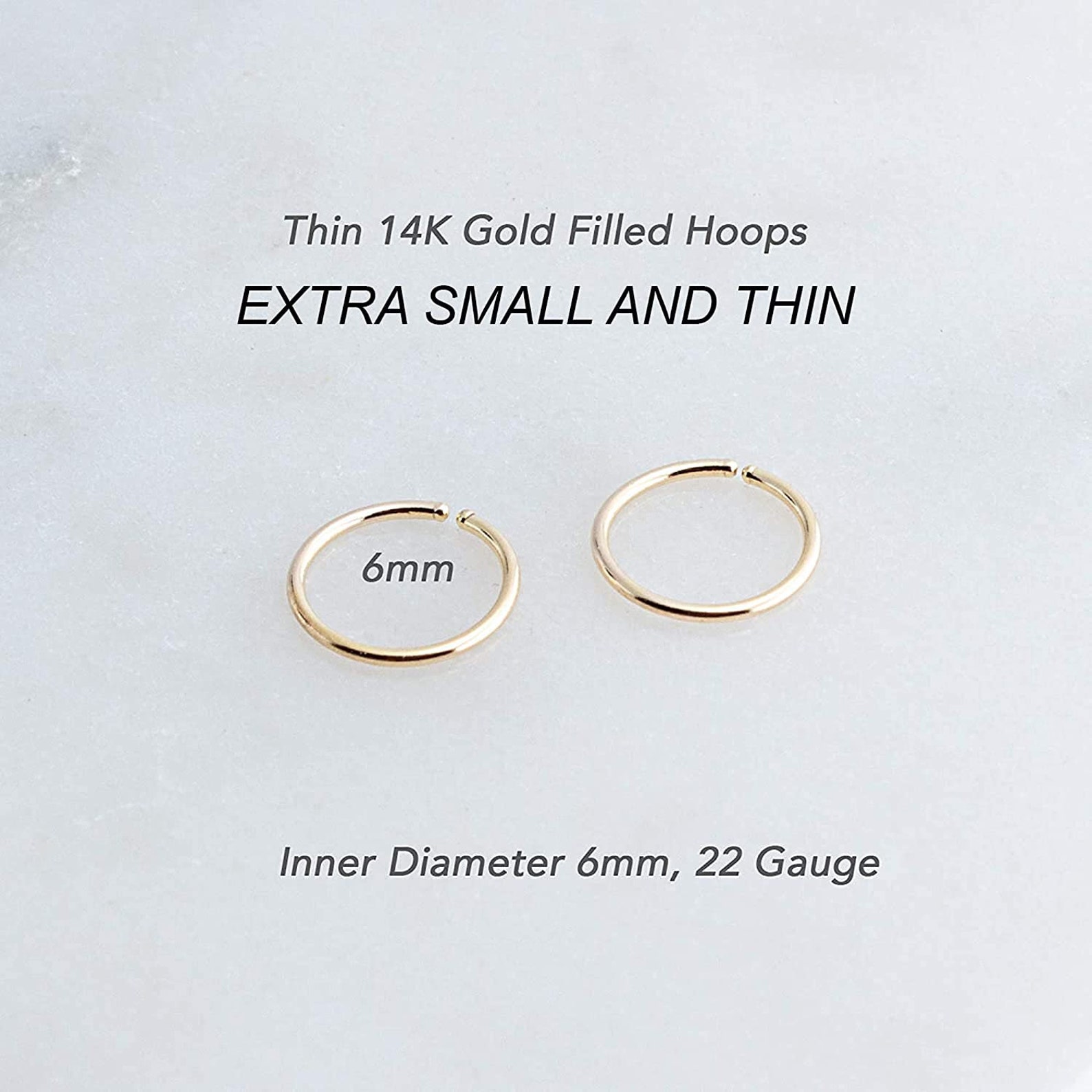 14K Yellow Gold Filled Extra Small Piercing Huggie Hoops 6mm 22 Gauge ...