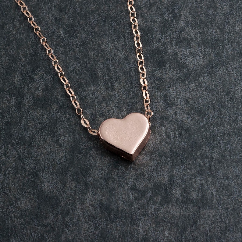 Rose Gold Heart Necklace Gold Charm Necklace Gold Brass | Etsy