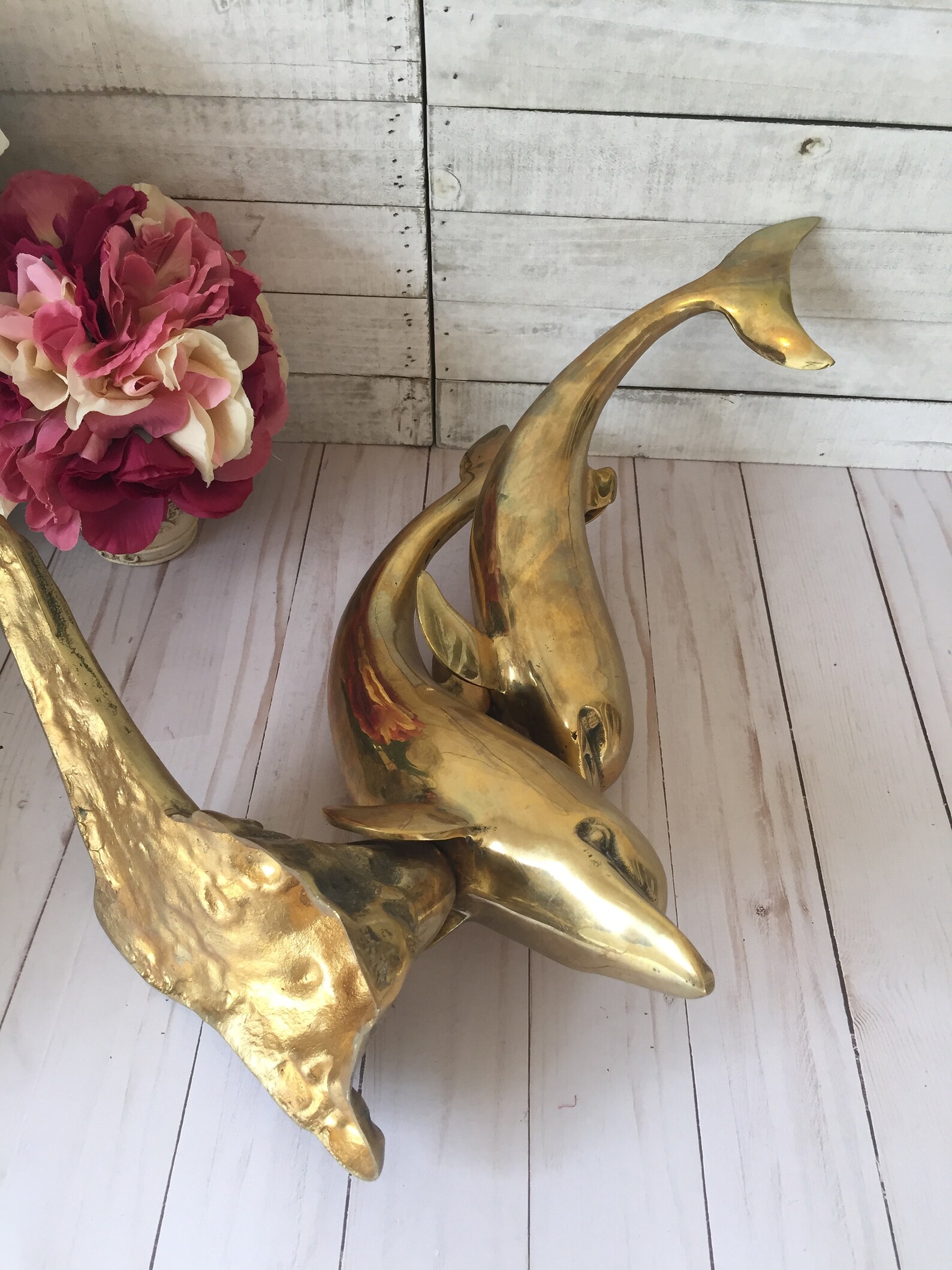 Vintage Large Brass Dolphins Sculpture. Stunning 15'' | Etsy