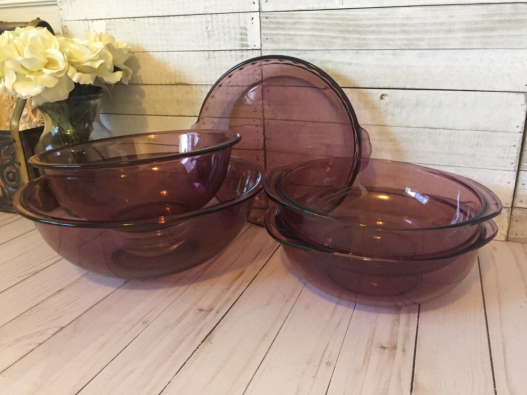 Corning Pyrex Cranberry Glass Baking Set of 5 Pieces. Vintage Corning ...