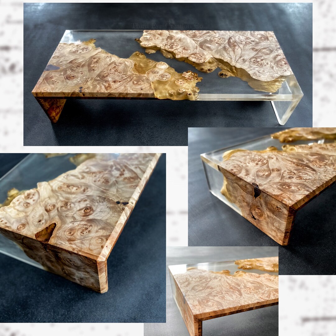 Elegant Burl Wood Epoxy Monitor Riser With Customizable Resin, Office ...