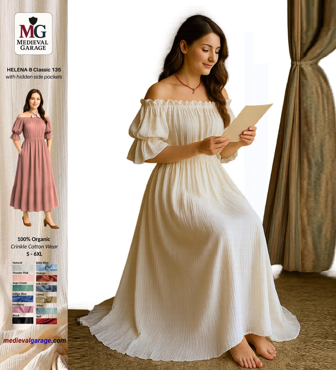 Boho Medieval Organic Cotton Dress With Pockets (S-6XL) - Etsy