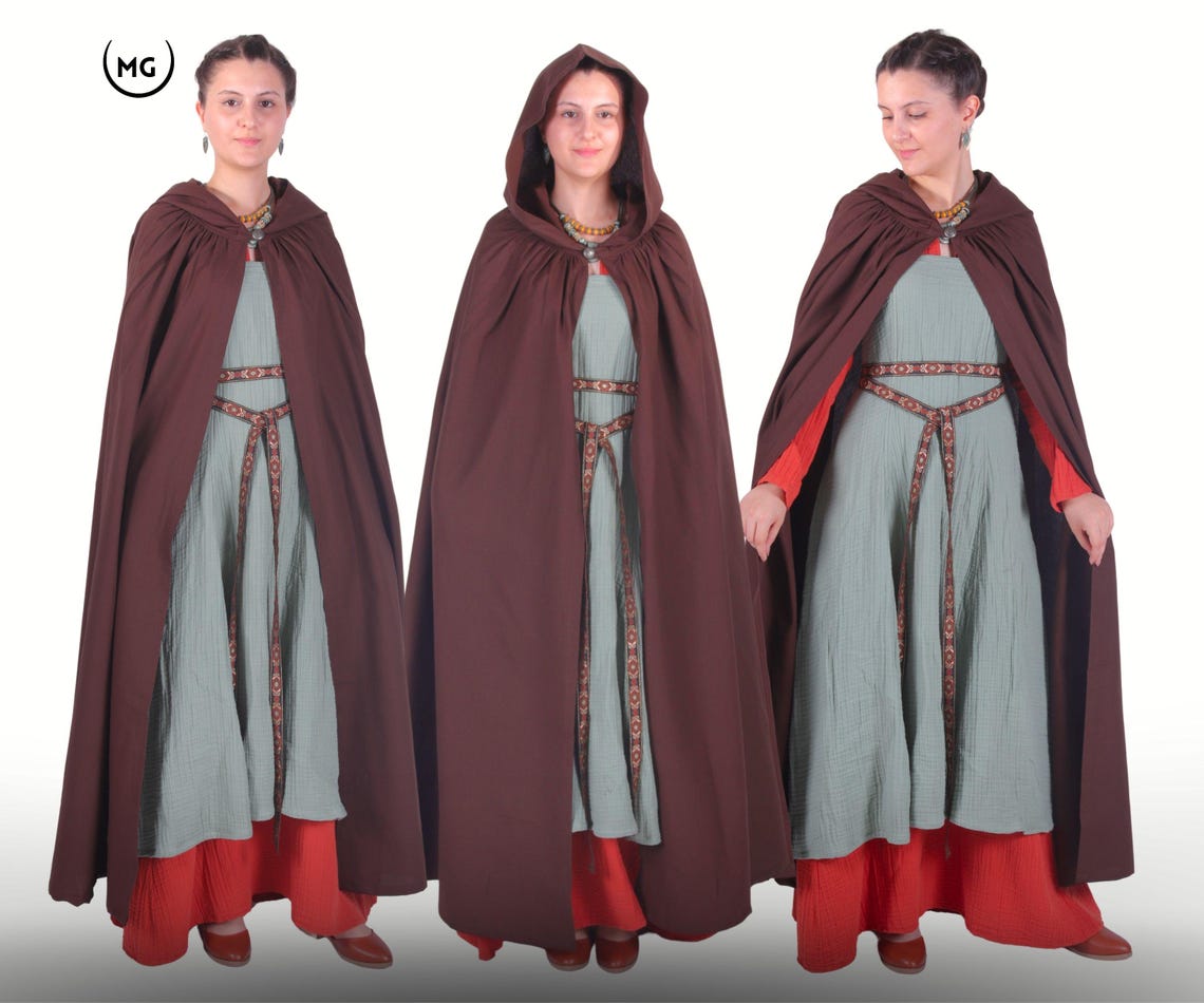 Medieval Viking Hooded Cloak Cape, Medieval Cotton, Renaissance Faire ...