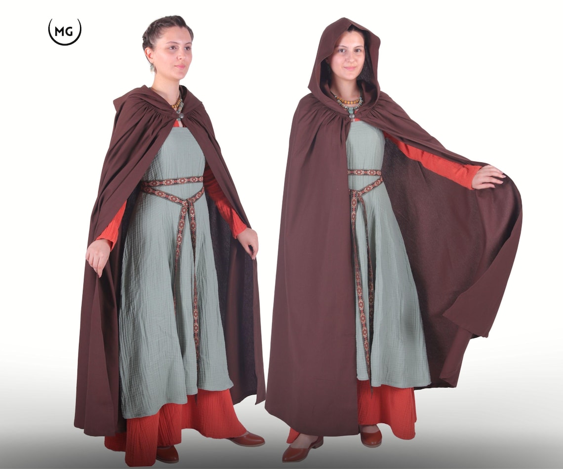 Medieval Viking Hooded Cloak Cape, Medieval Cotton, Renaissance Faire ...