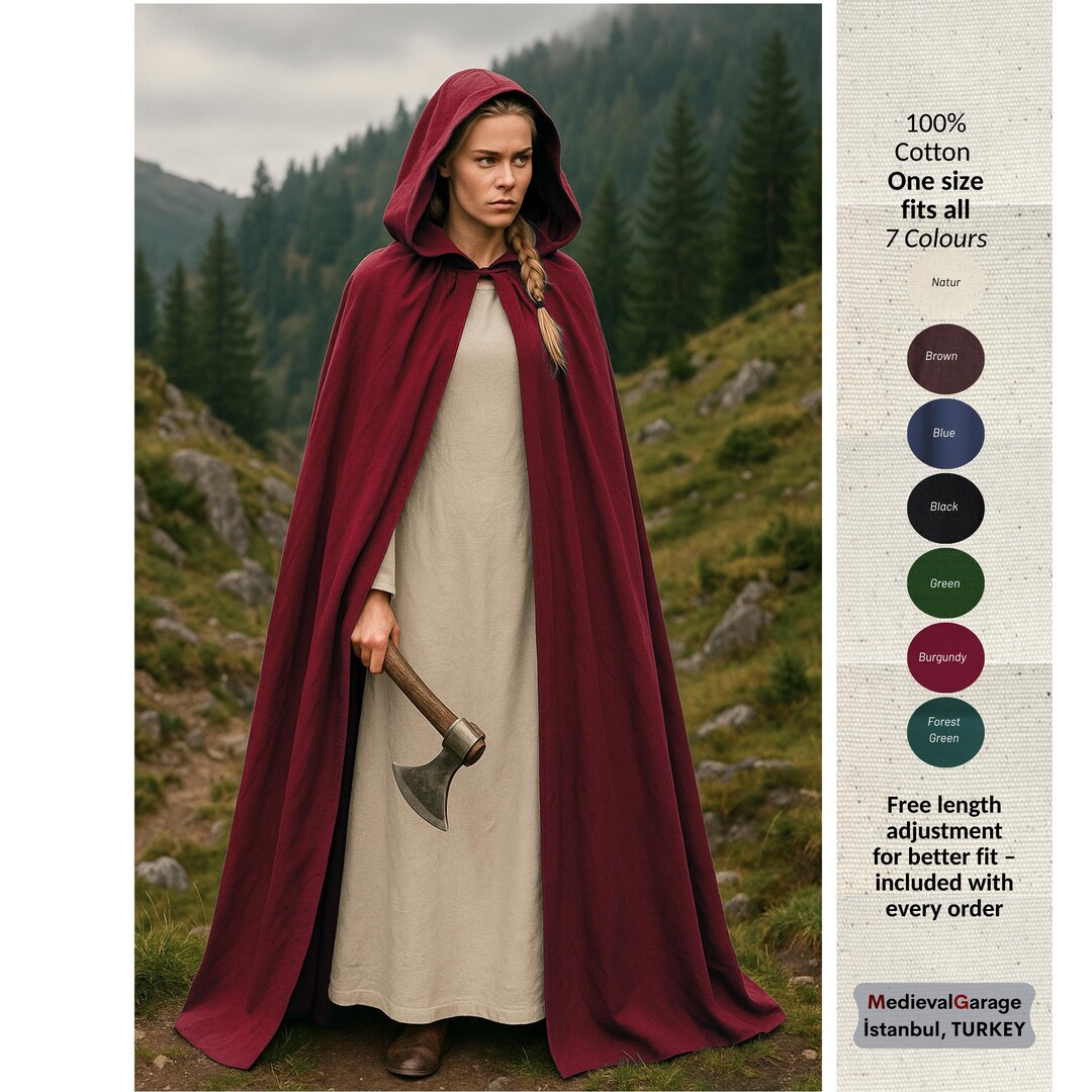 Medieval Viking Hooded Cloak UNISEX –100% Cotton –one Size Fits Most- 7 ...