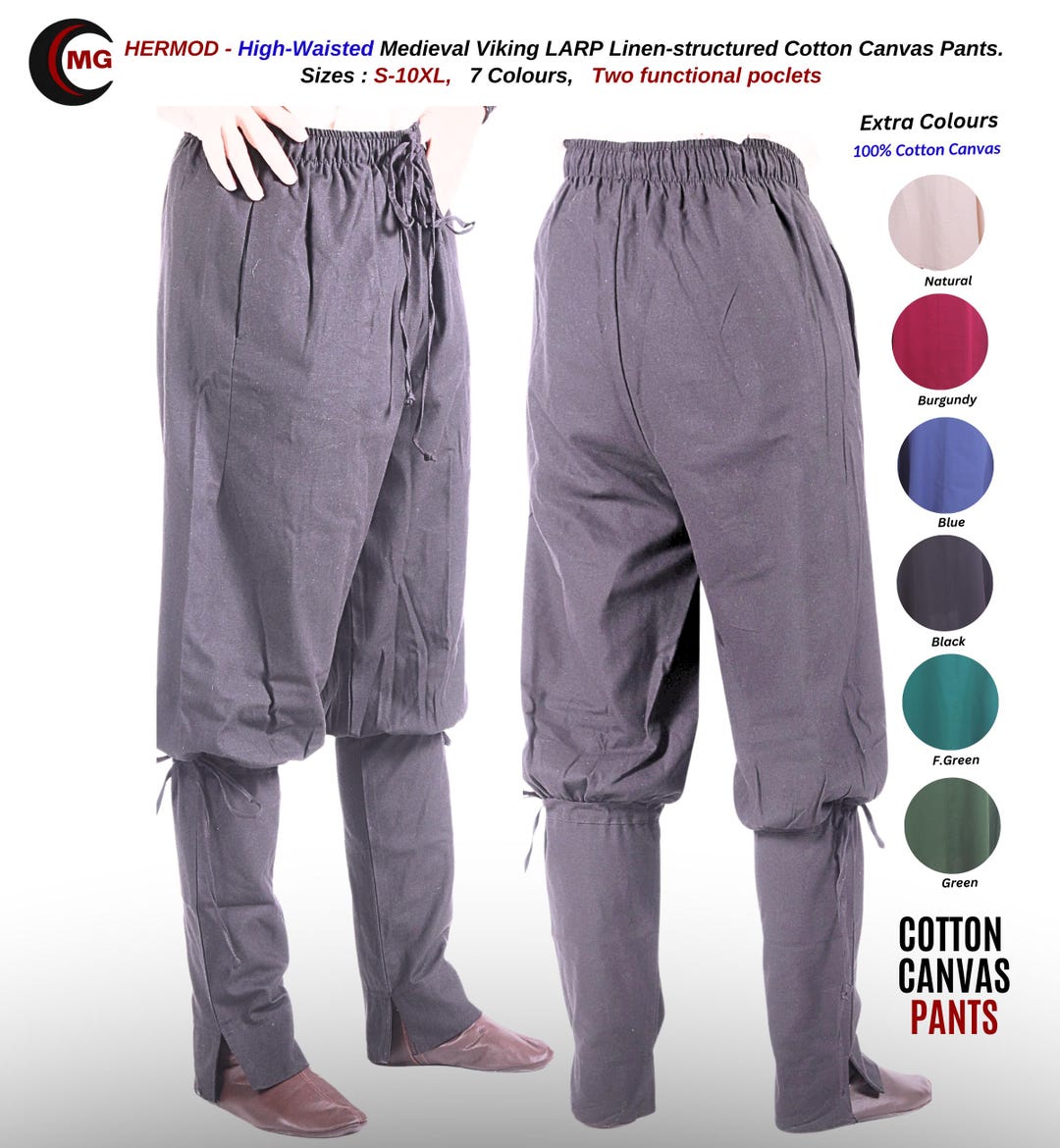 Medieval Viking Cotton Canvas Trousers, Functional Pockets, LARP Pants ...