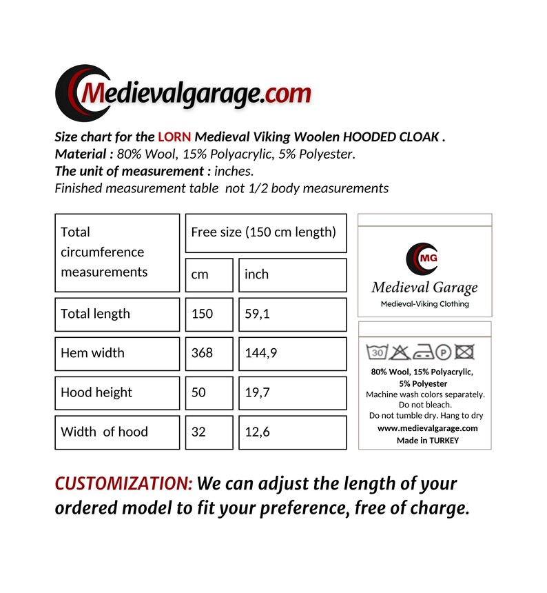Medievalgarage-lorn-viking Hooded Wool Cloak, Medieval Cloak, Vikin ...