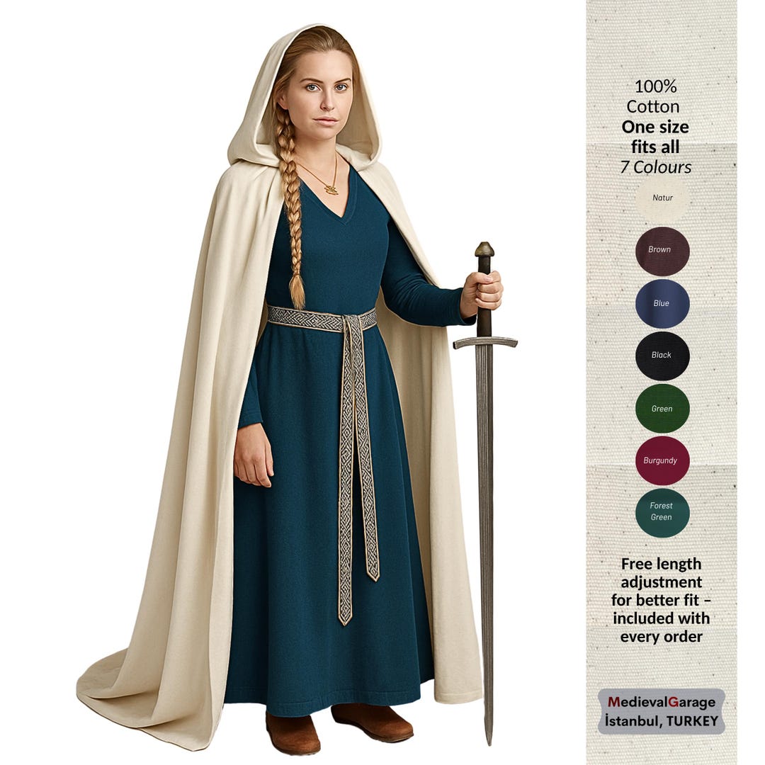 Medieval Viking Long Tail Hooded Cloak LILA – 100% Cotton Canvas – One ...
