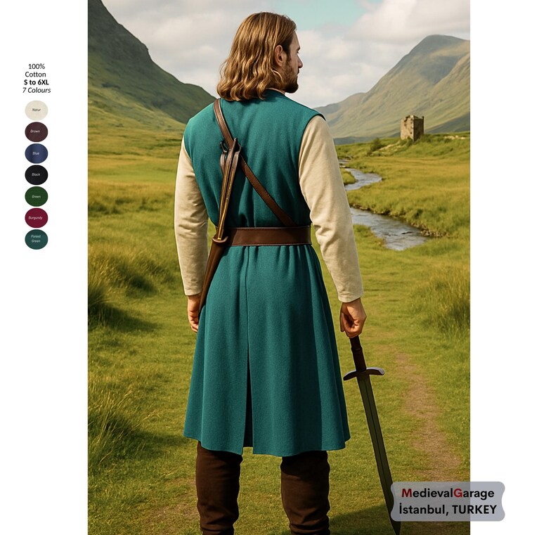 Medieval Viking Sleeveless V-neck Surcoat With Front and Back Slits ...