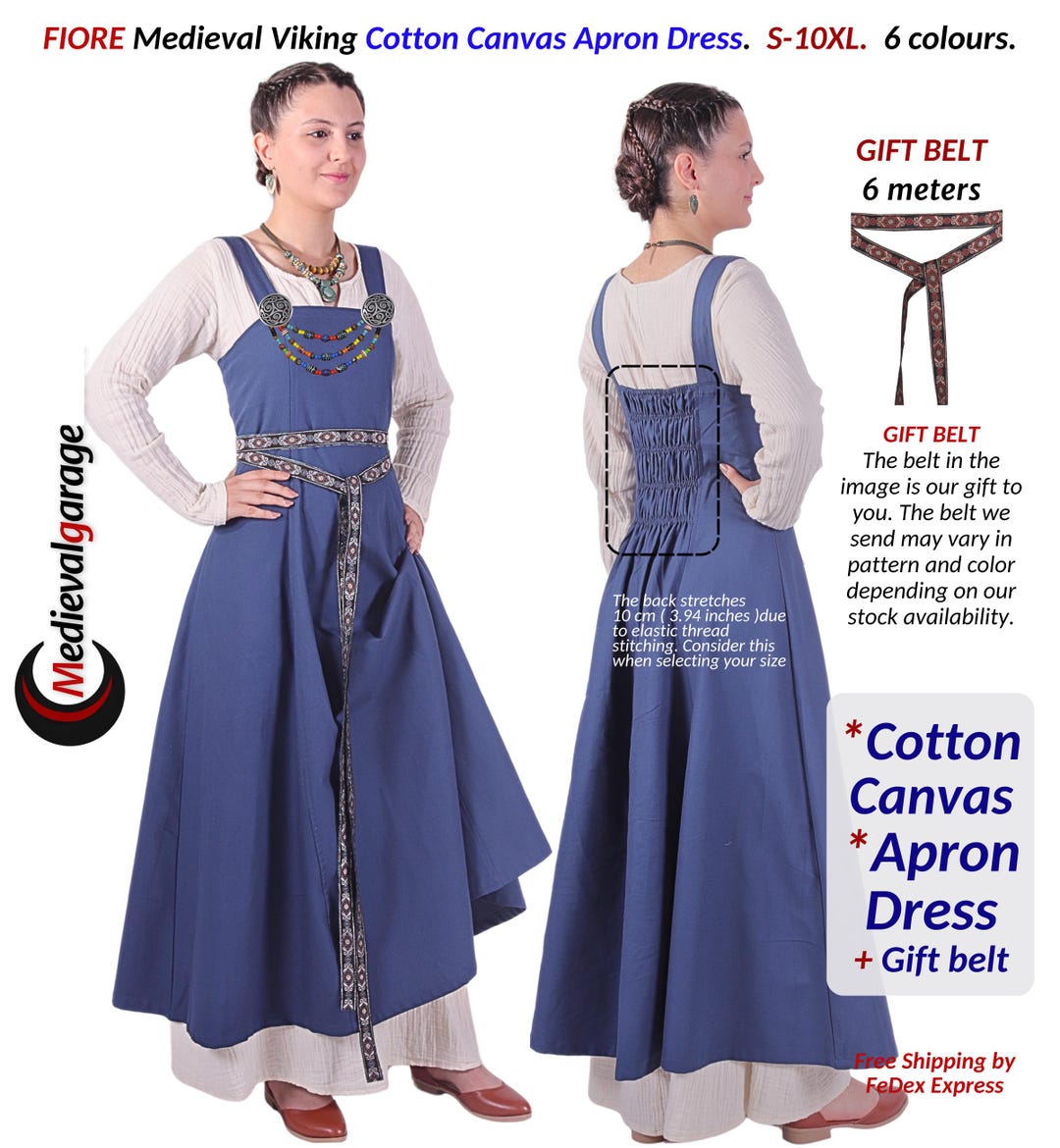 Medievalgarage-fiore-medieval Viking Cotton Canvas Pinafore Apron Dress ...