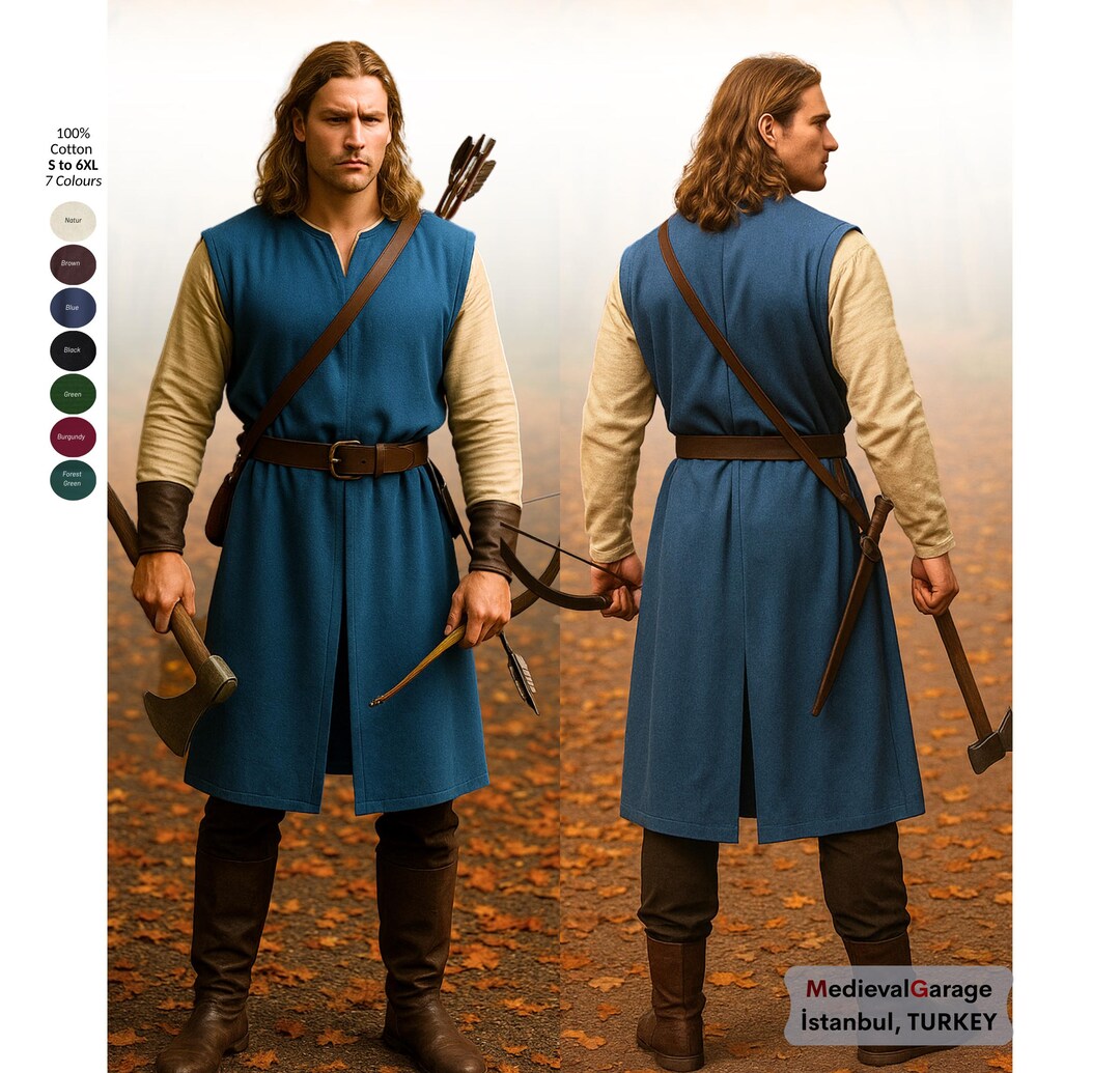 Medieval Viking Sleeveless V-neck Surcoat With Front and Back Slits ...
