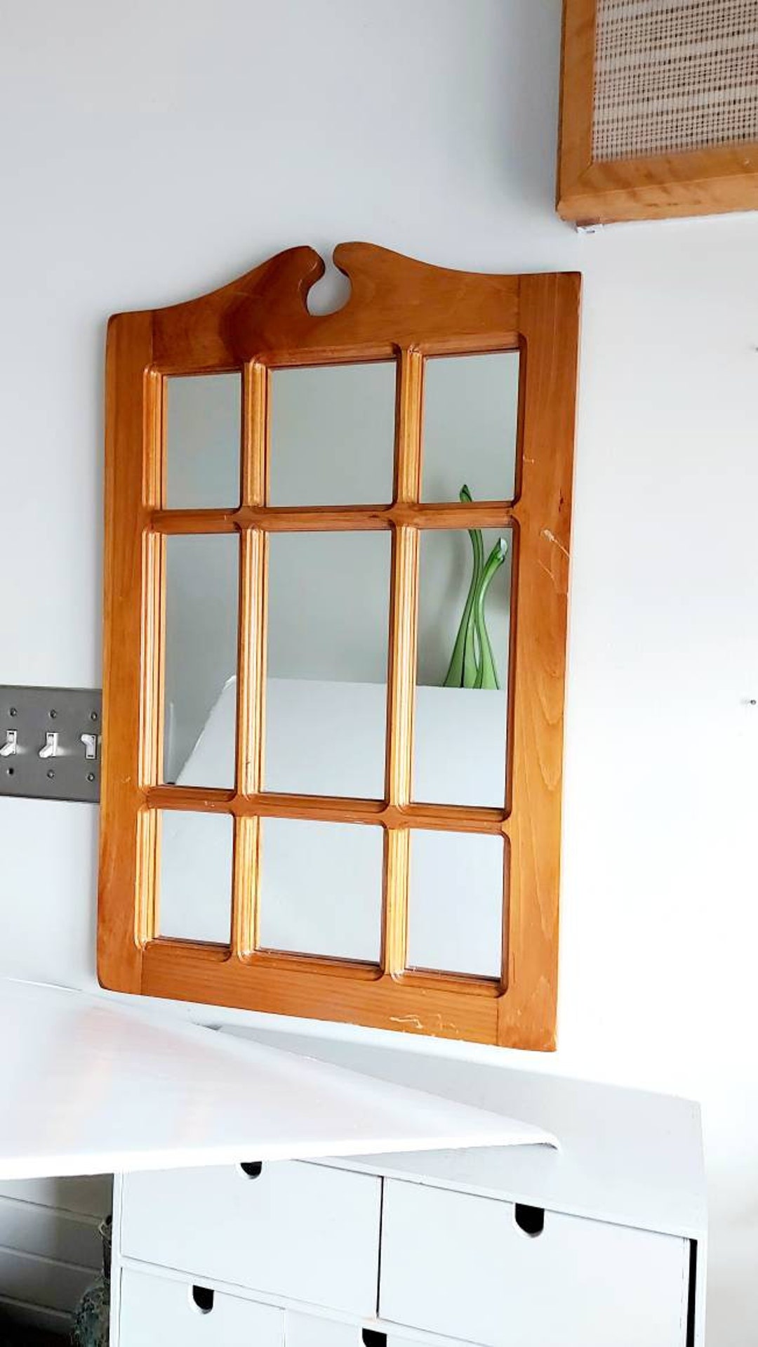 Vintage Checkered Mirror in Oak Wood - Etsy