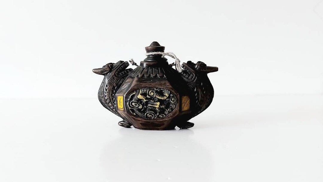Antique Chinese Wooden Flask Carved With Dragon Motifs - Etsy