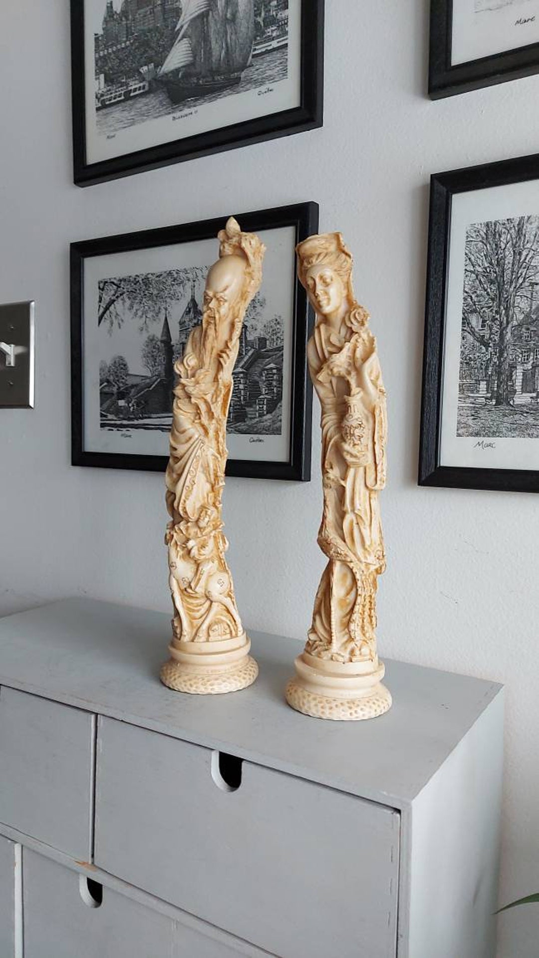 Resin Sculpted Pair of Vintage Asian Statuettes - Etsy