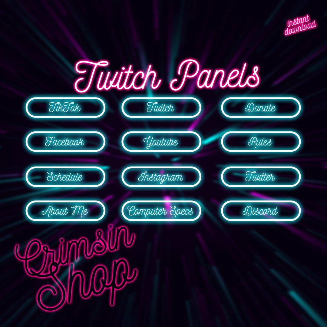 Simple Blue Neon Twitch Panels for Streamers - Etsy