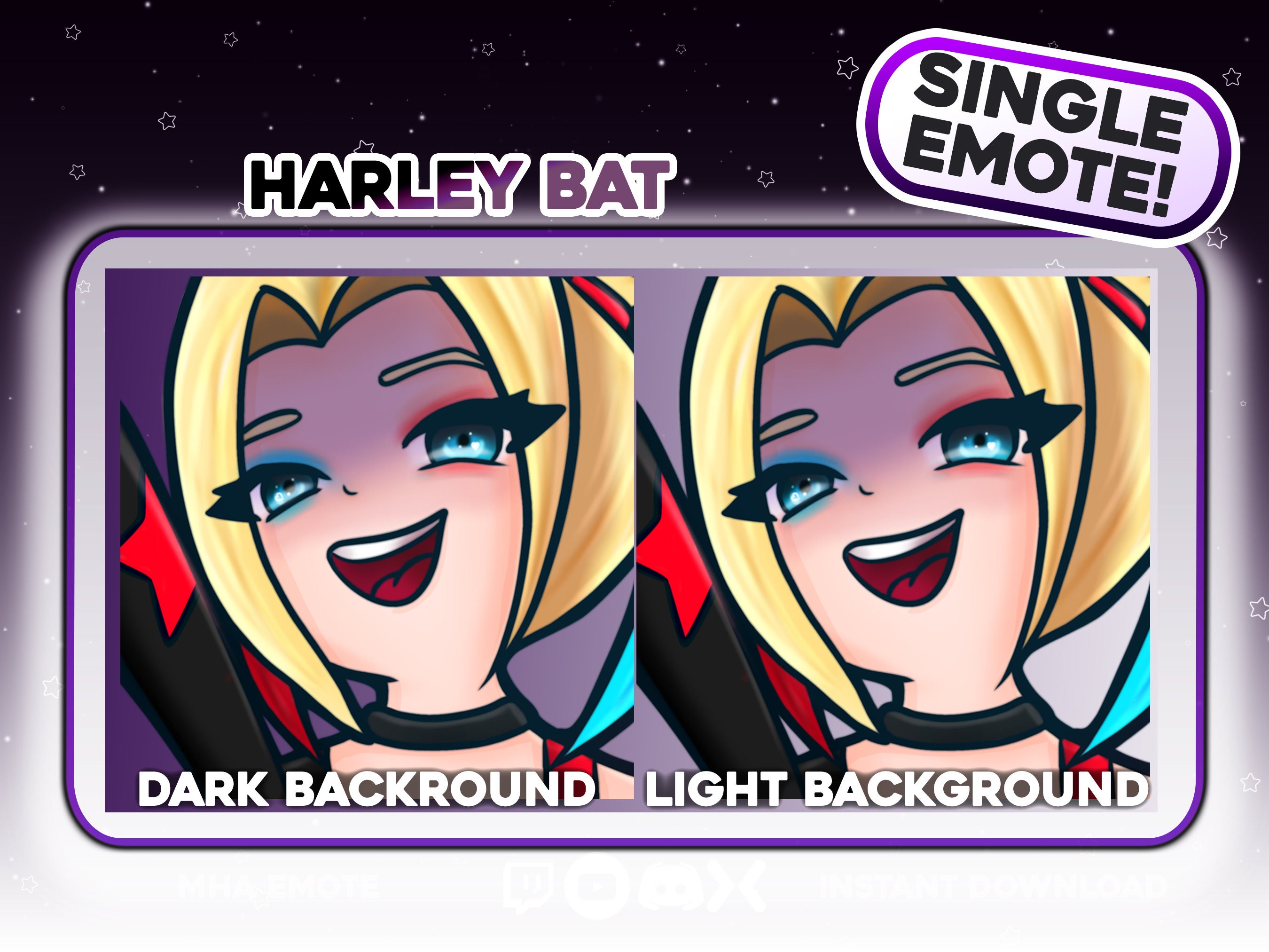 Harley Quinn Bat Emote - Anime Emote for Youtube, Discord, Twitch - Etsy