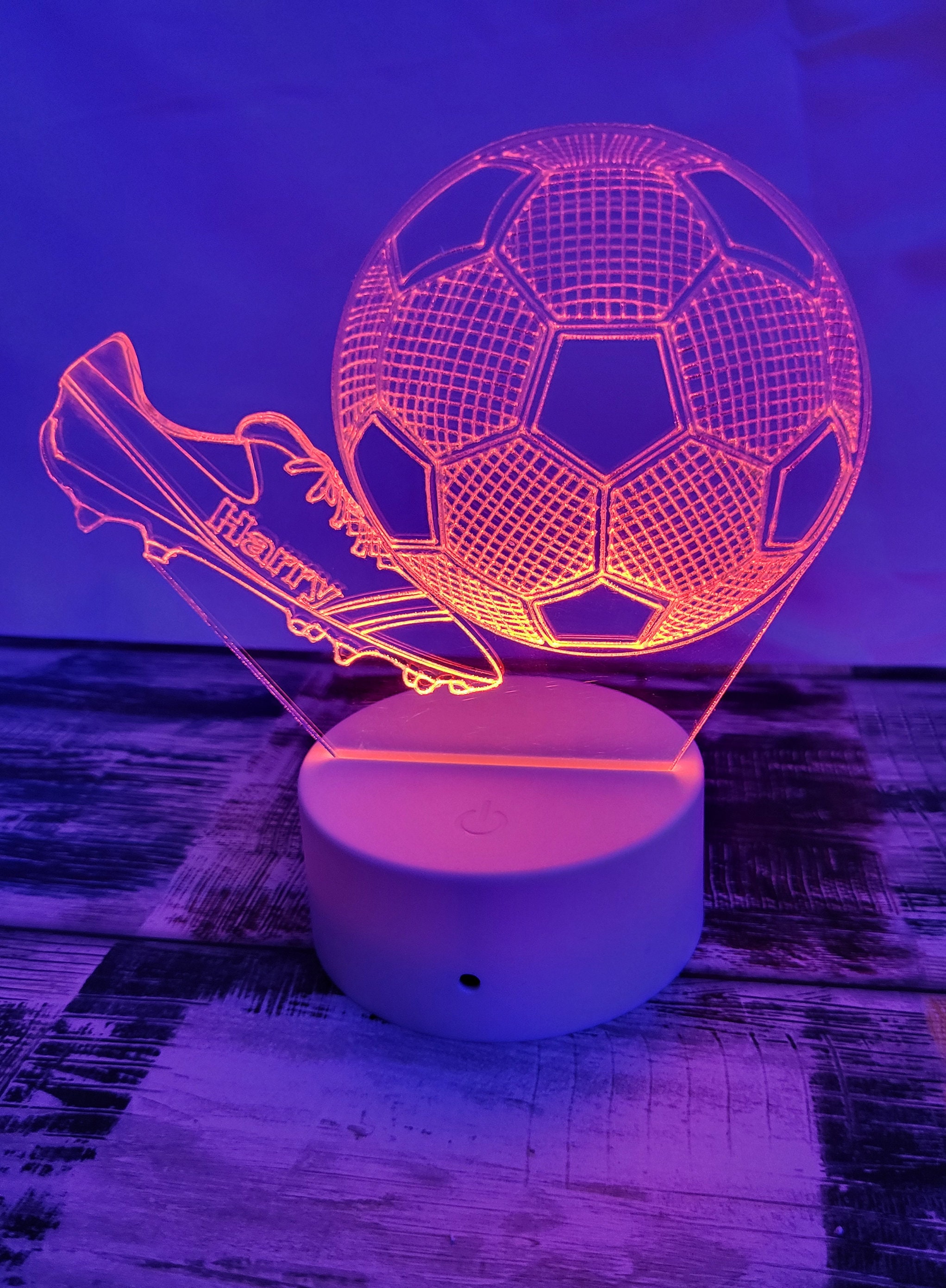 3D LED Personalised Football and Boot Kids Bedroom Lamp Remote Control ...