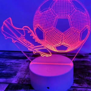 3D LED Personalised Football and Boot Kids Bedroom Lamp Remote Control ...