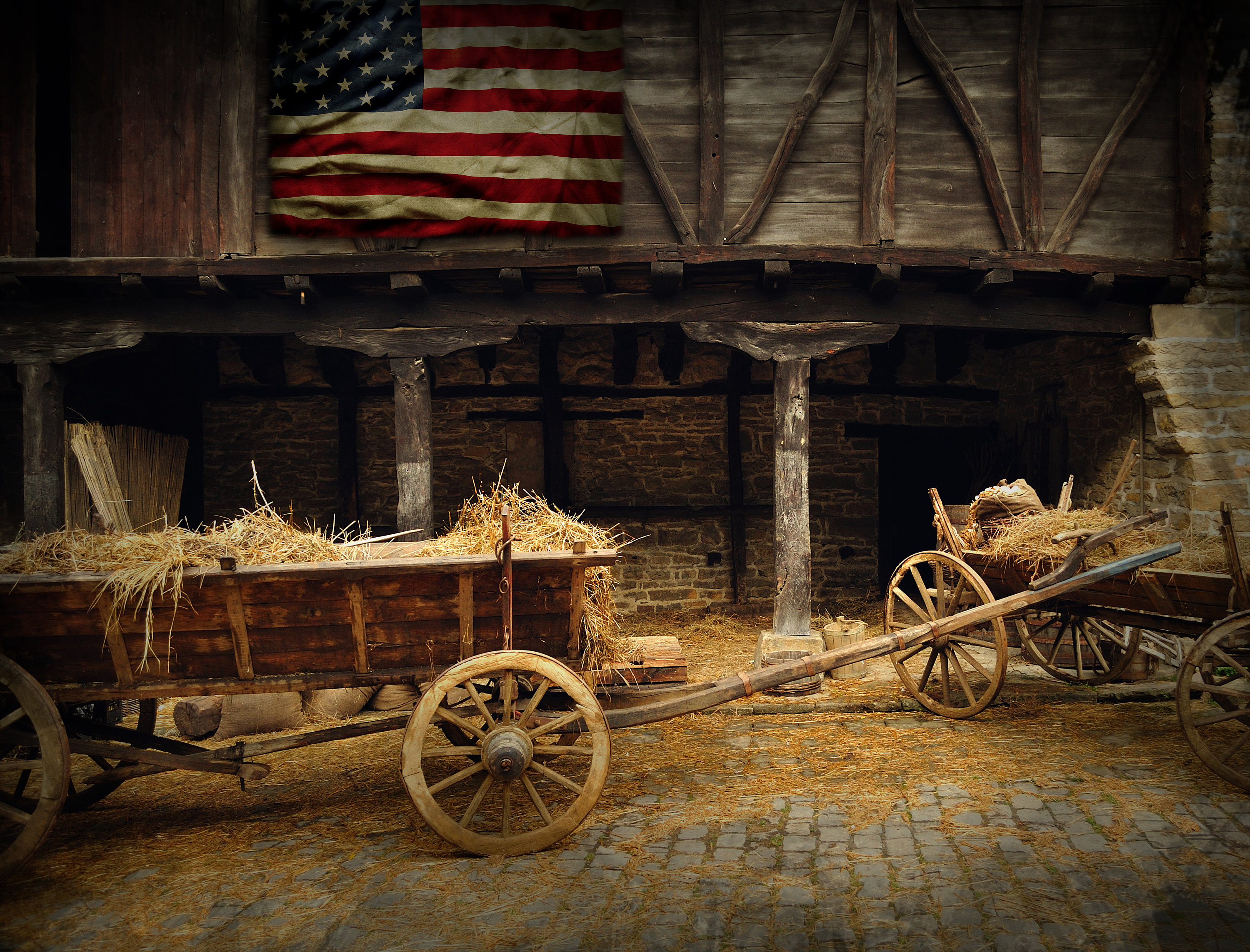 Hay Barn/old Barn Doors/american Flag/rustic Barn/americana/digital ...
