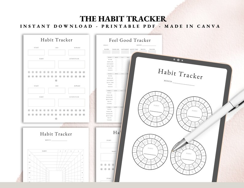 Habit Tracker Printable | Habit Tracker Digital | Yearly, Monthly ...