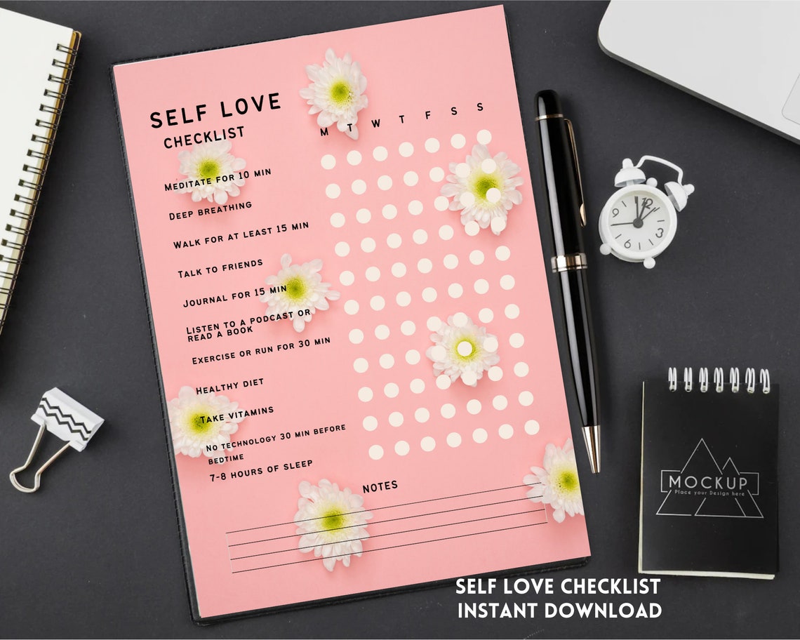 Self Love Checklist Printable PDF, Daily Routine Self Love, Daily Habit ...
