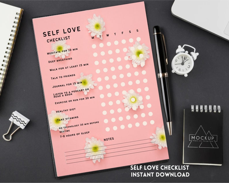 Self Love Checklist Printable PDF, Daily Routine Self Love, Daily Habit ...