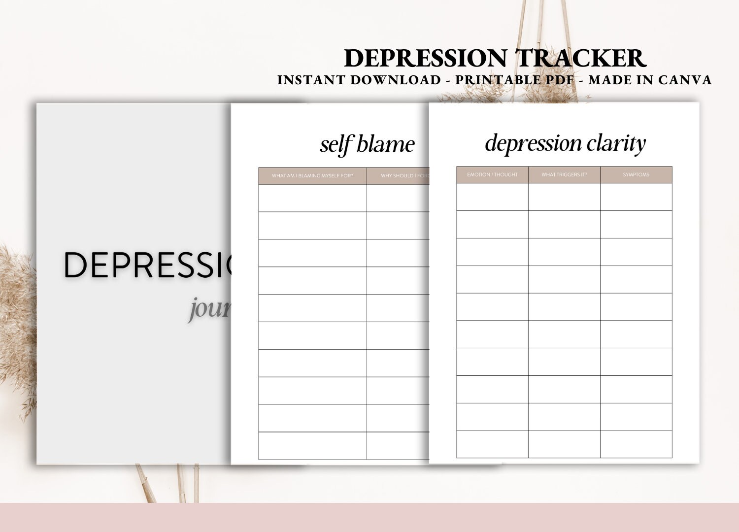 Printable Depression Therapy Journal Workbook Planner Mental Health Log ...