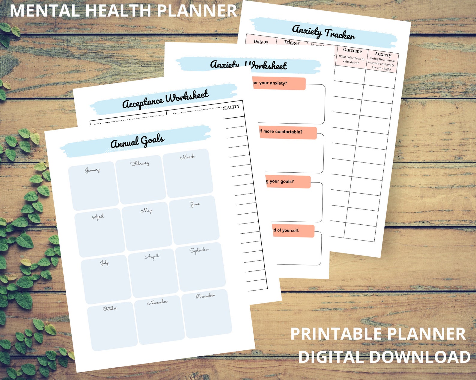 Mental Health Journal, Printable Mental Health Planner, Anxiety Mood ...