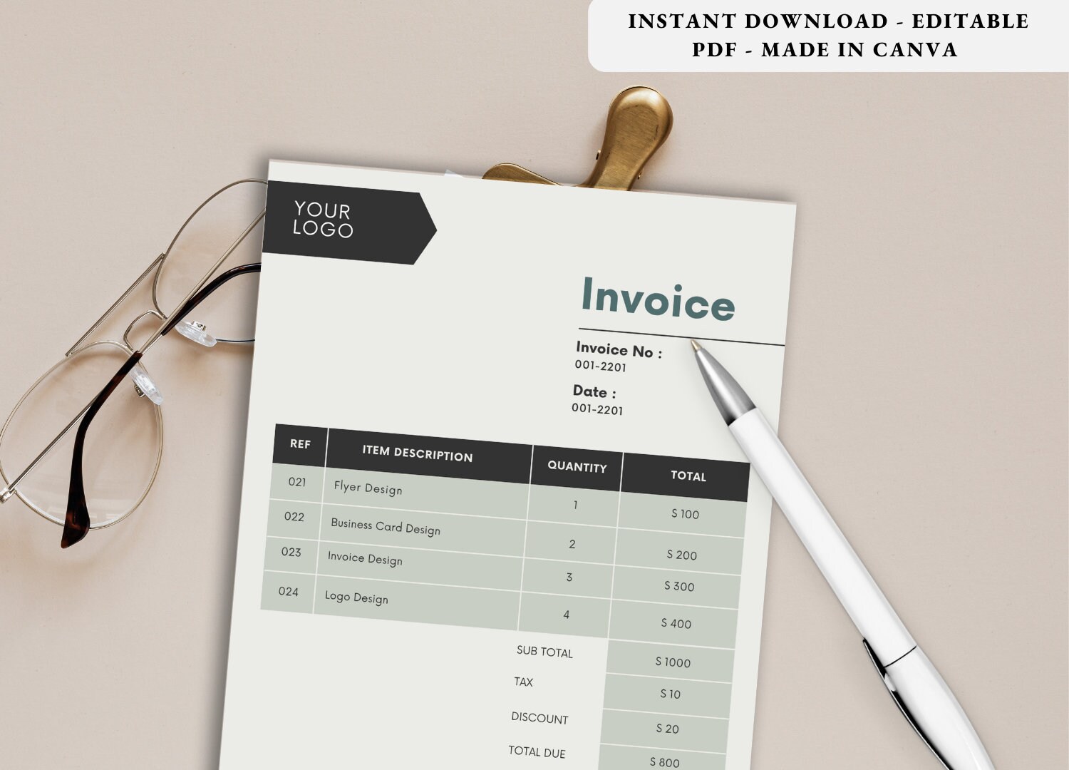 Editable Business Invoice Template | Printable Grey Beige Invoice ...