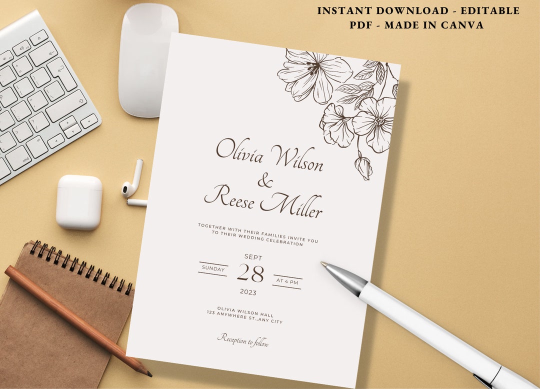 Beige Editable Wedding Invitation Card | Printable Wedding Invitation ...
