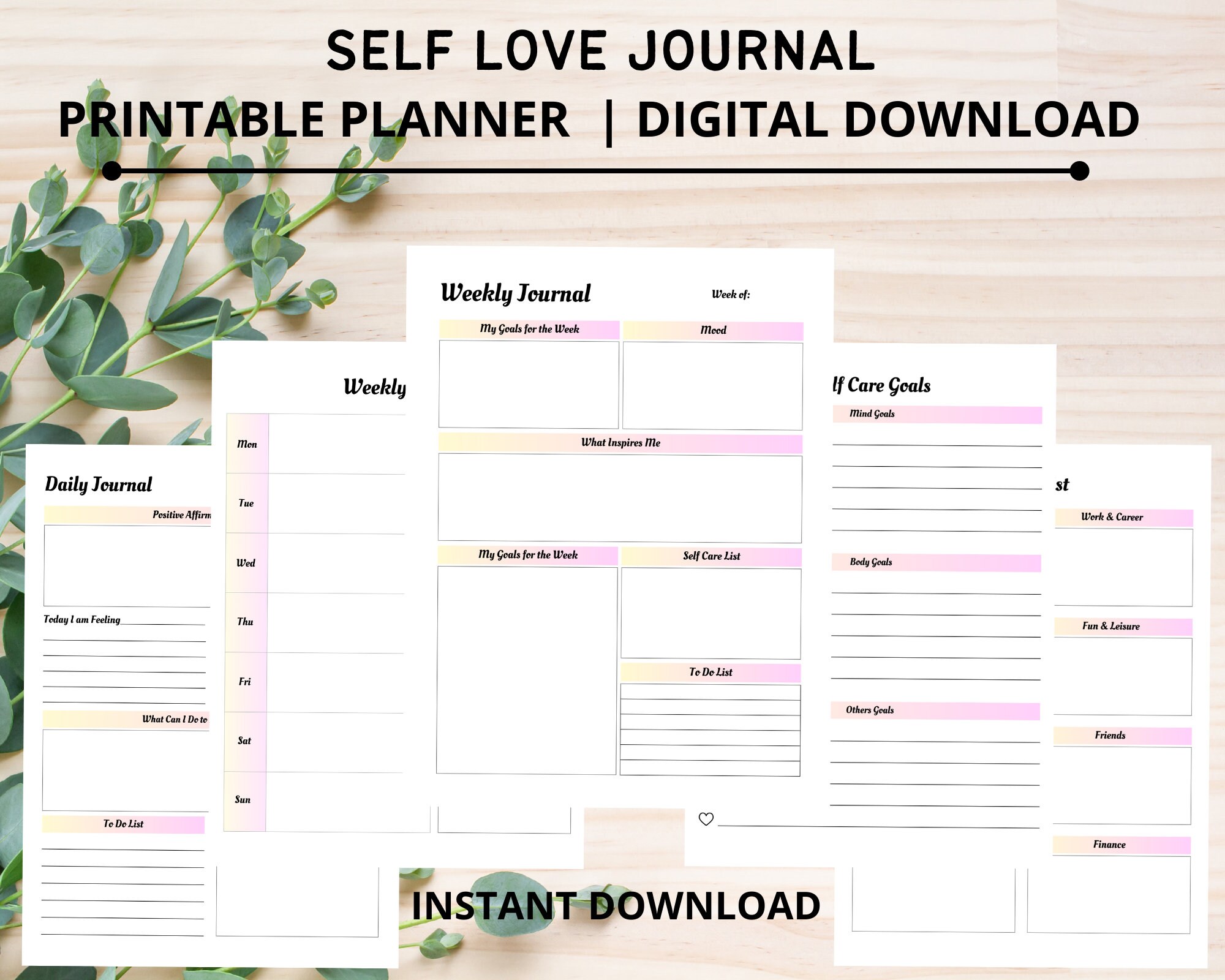 Self Love Printable Planner, Digital Dream Journal, Wellness Goal ...
