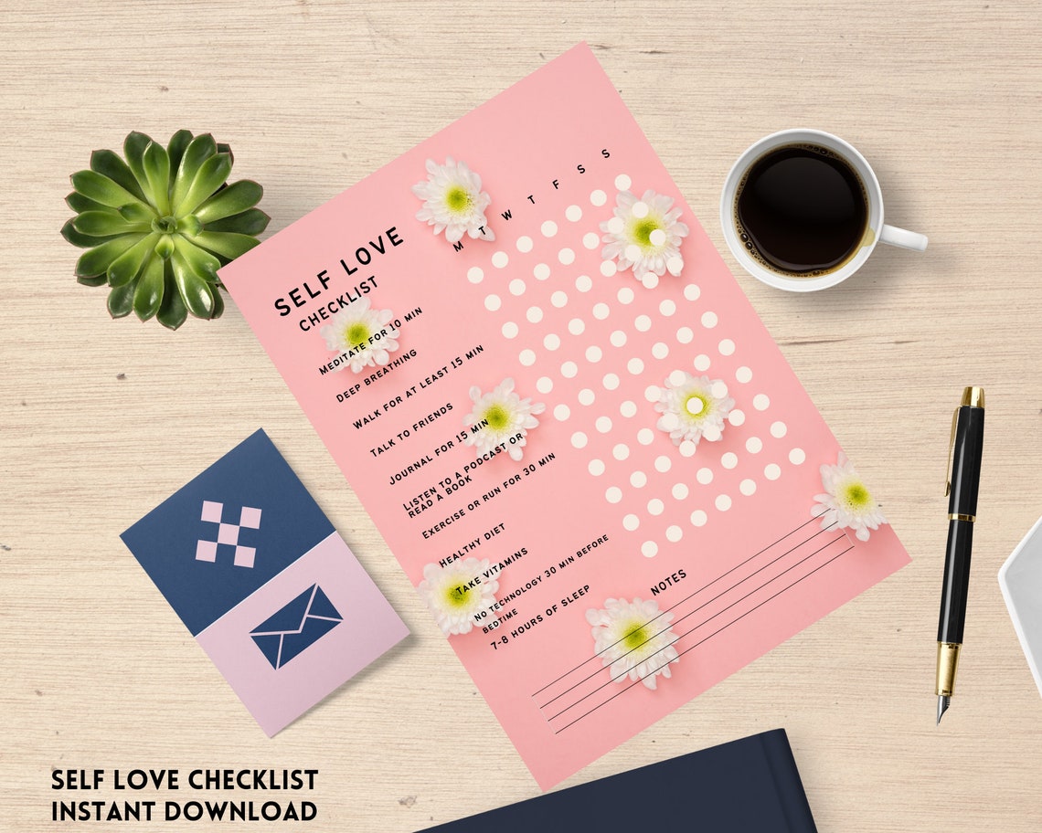 Self Love Checklist Printable PDF, Daily Routine Self Love, Daily Habit ...