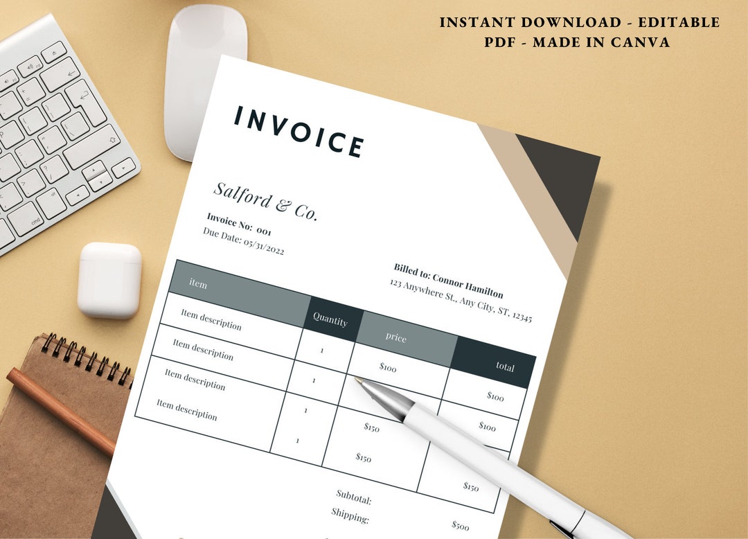 Editable Grey Beige Business Invoice Template | Printable Invoice ...