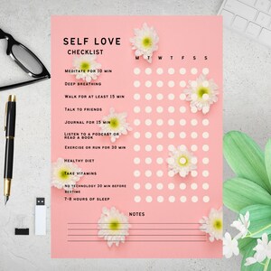 Self Love Checklist Printable PDF, Daily Routine Self Love, Daily Habit ...
