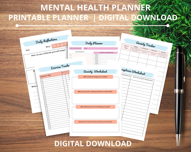 Mental Health Journal, Printable Mental Health Planner, Anxiety Mood ...