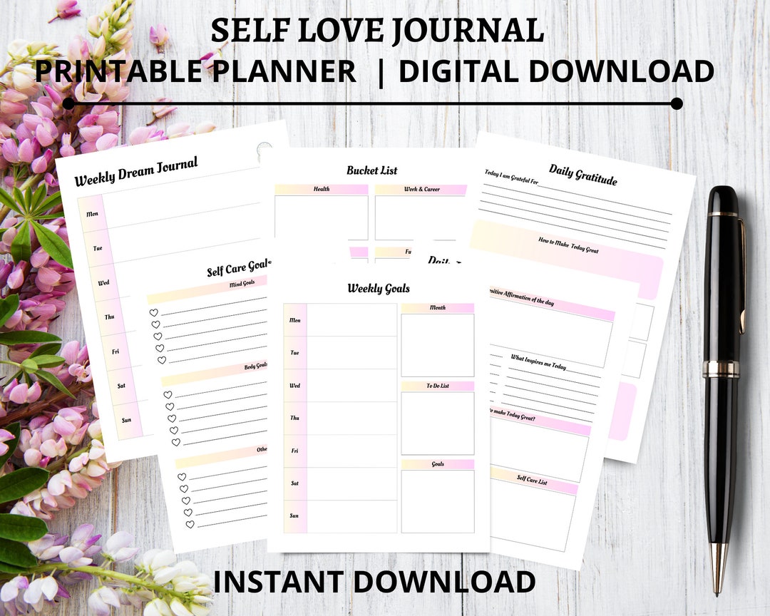Self Love Printable Planner, Digital Dream Journal, Wellness Goal ...