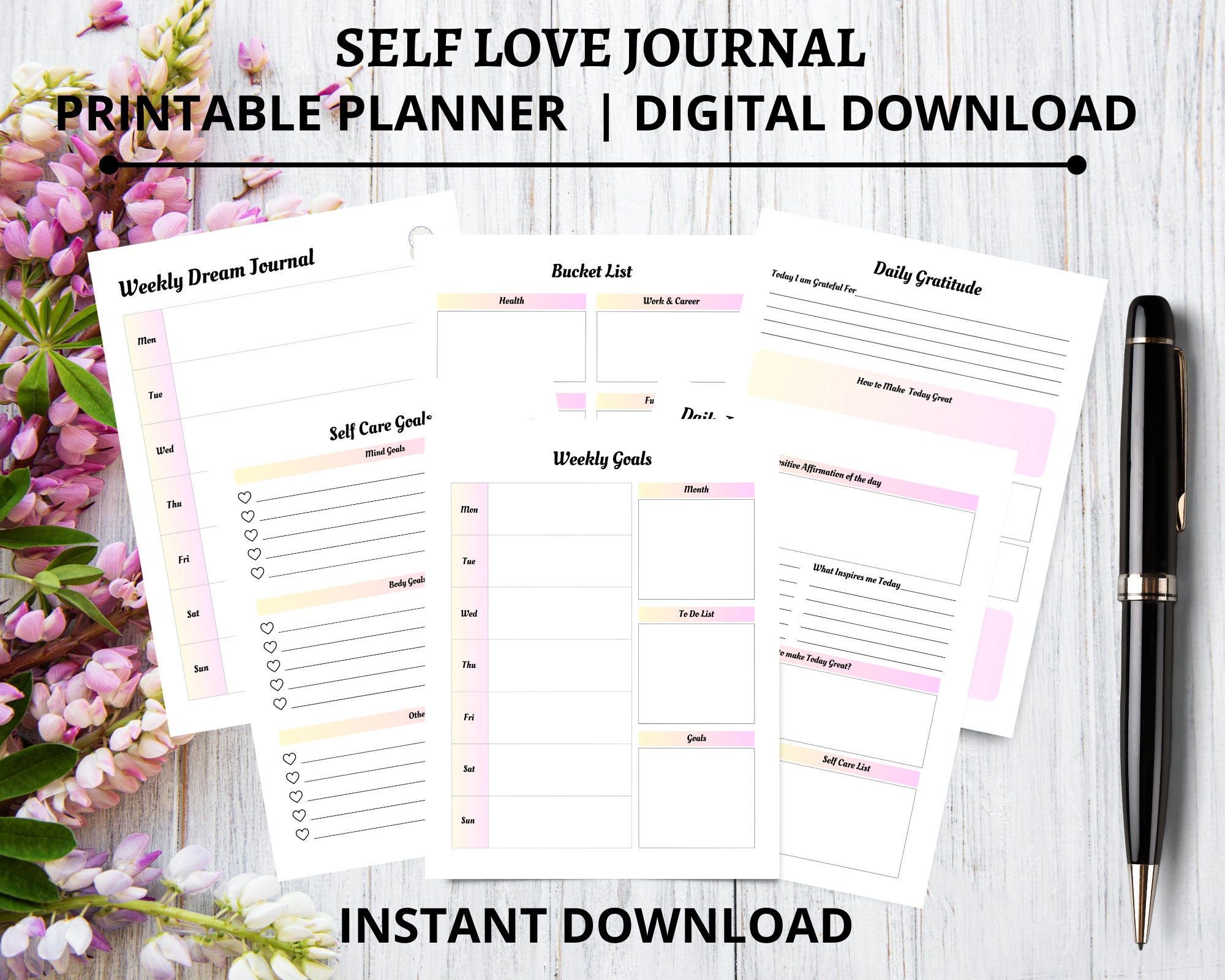 Self Love Printable Planner, Digital Dream Journal, Wellness Goal ...