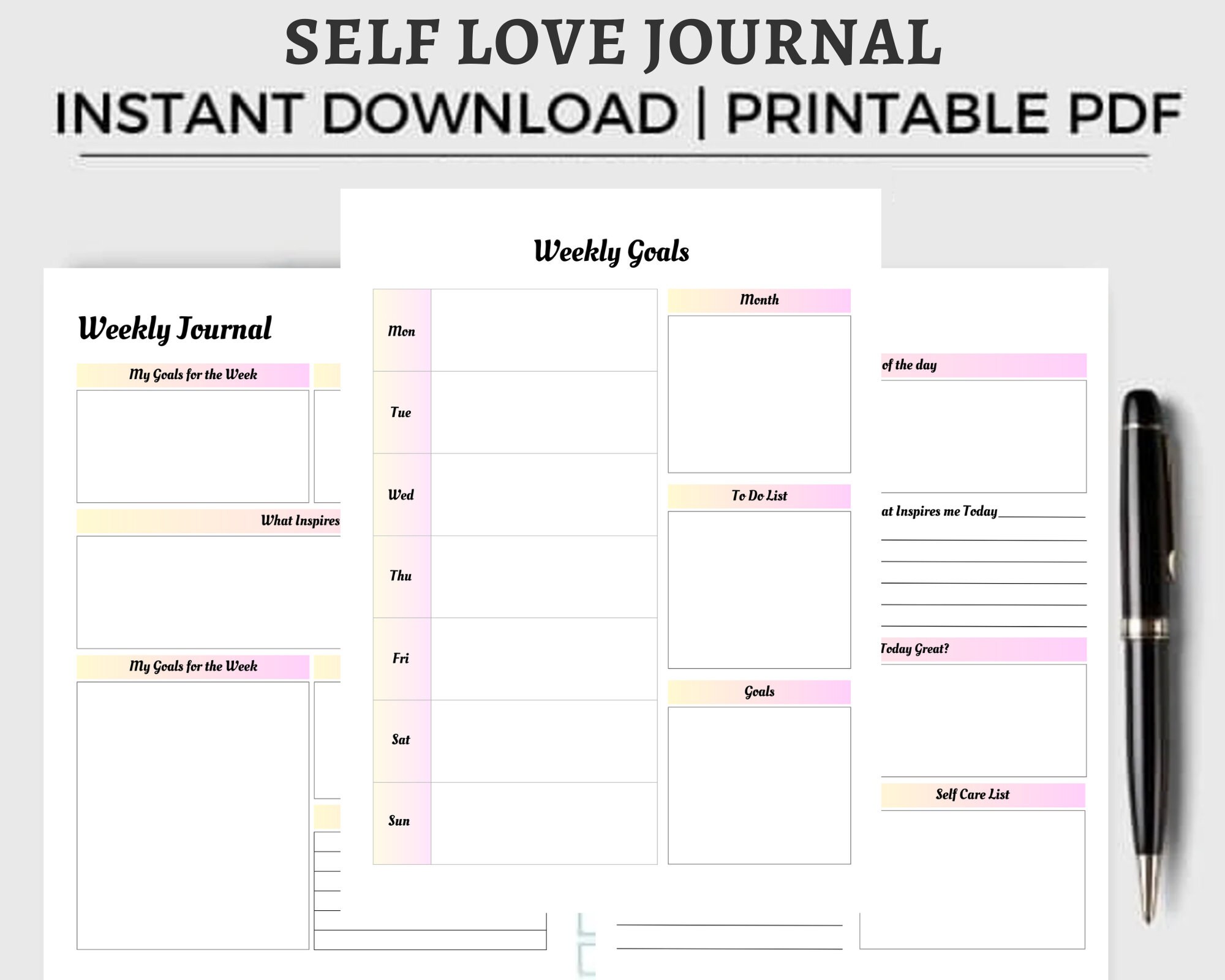 Self Love Printable Planner, Digital Dream Journal, Wellness Goal ...