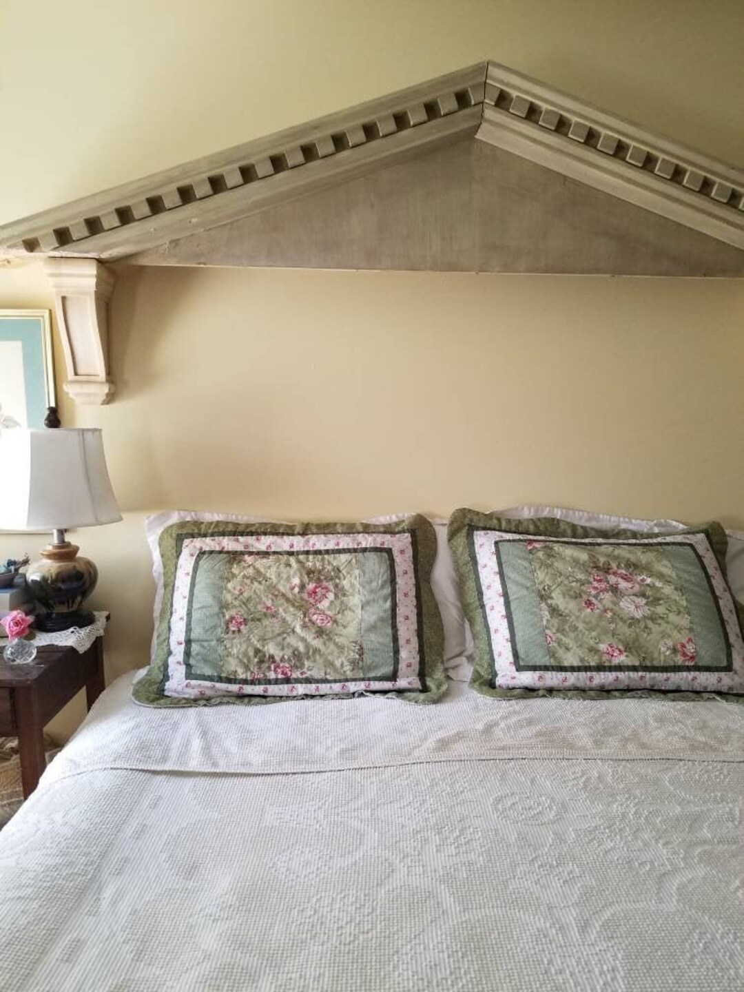 Sale Vintage Shams, Set of 2, Keeco, Quilted, Green, Pink, Floral, Shabby Chic, Granny Chic ...