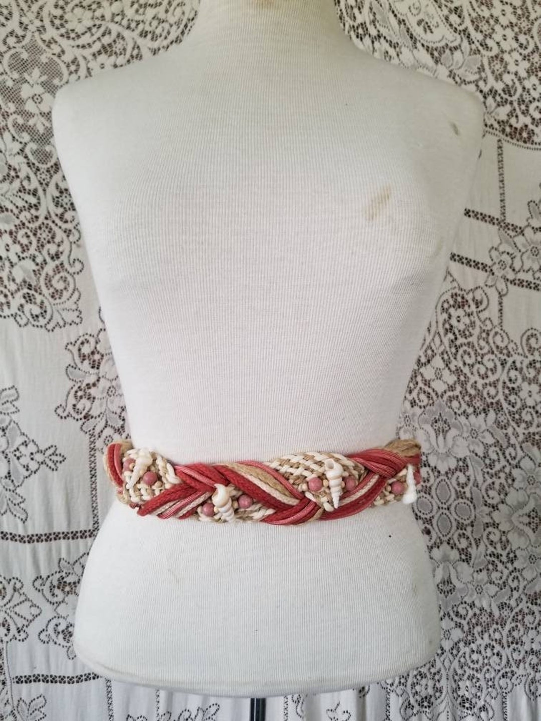 Sale Vintage Belt Rhea Jute, Braided, Woven, Seashells, Mermaid, Pink ...