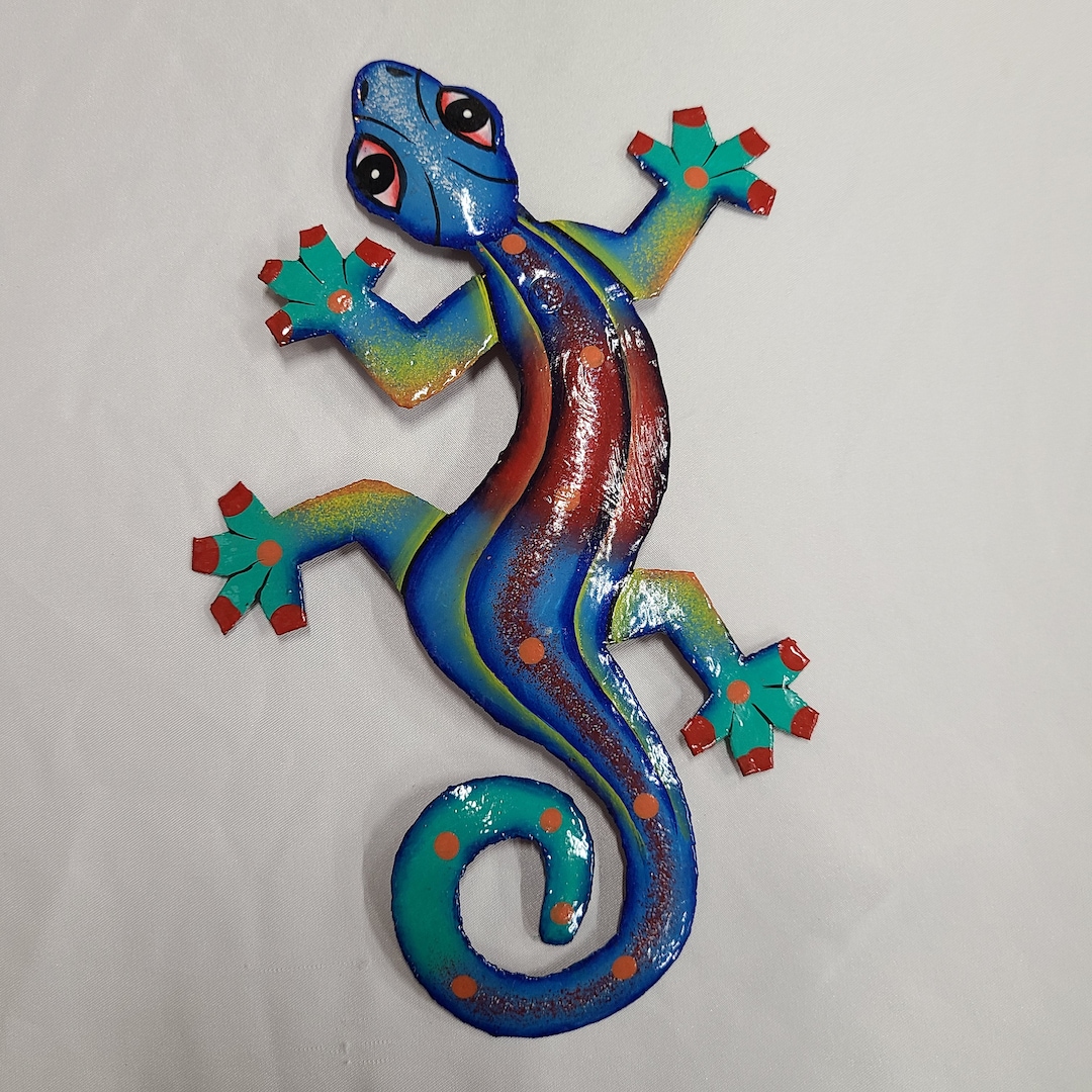 Small Lizard Art / Haitian Fair Trade Art sky Blue/dark Blue - Etsy