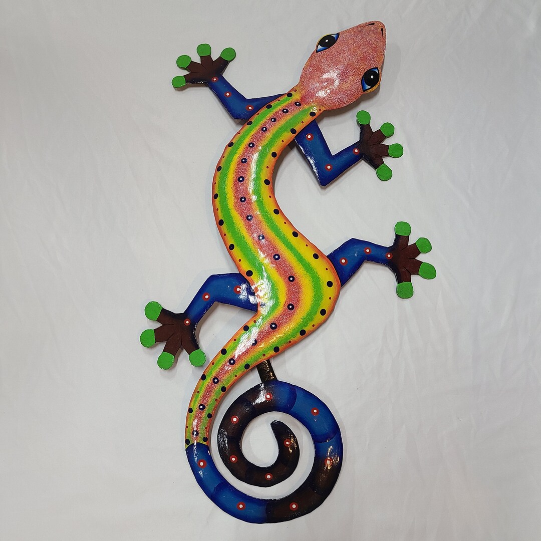 Large Lizard Art / Haitian Fair Trade Art pink/orange Head - Etsy