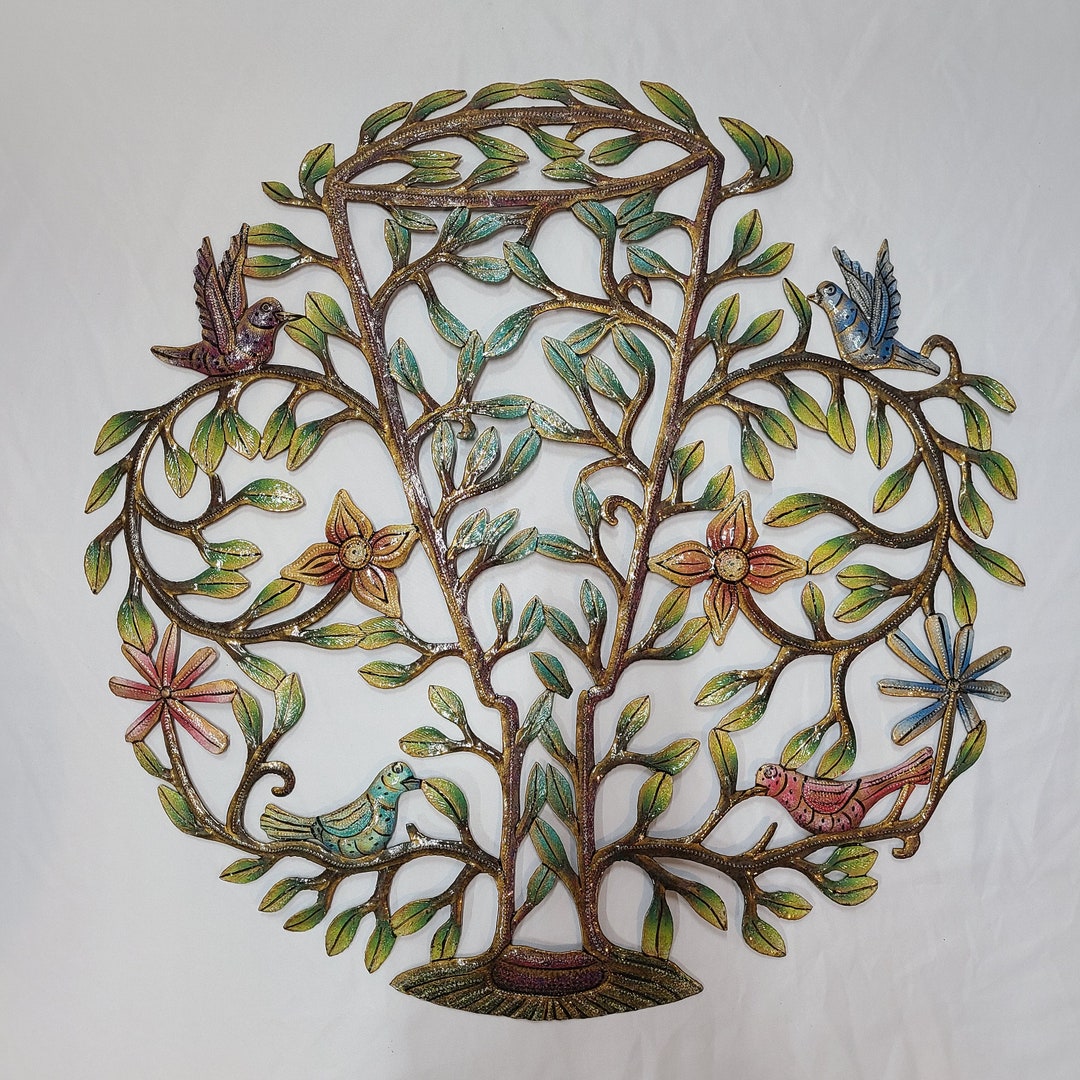Shaped Tree Art / Haitian Fair Trade Art birds/flowers - Etsy