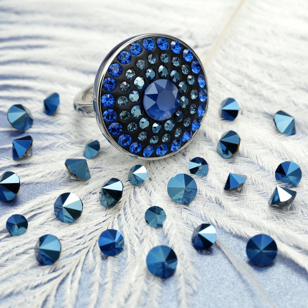 Royal Blue Ring for Women • Sparkly Blue Crystal Ring • Statement Ring ...