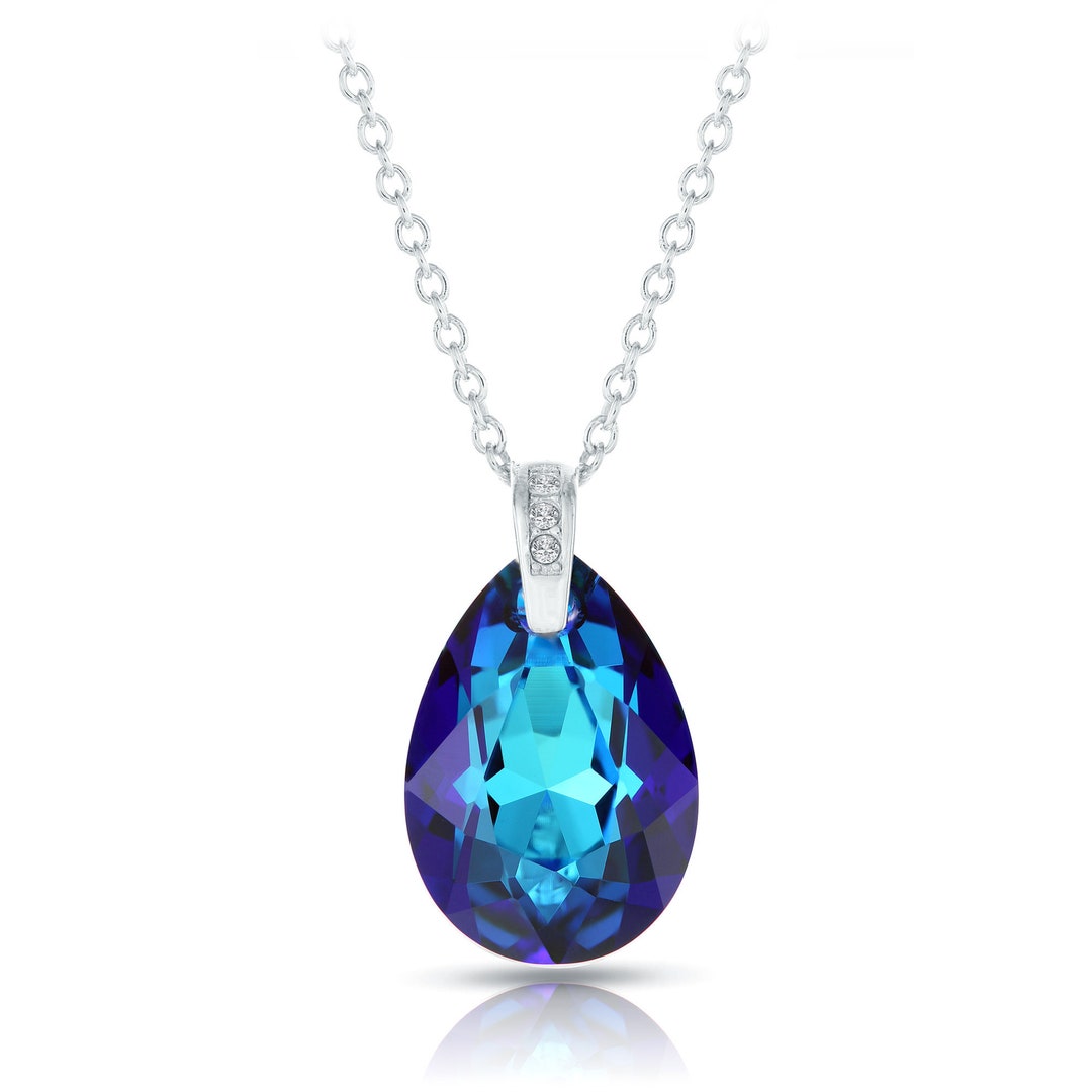 Swarovski Blue Teardrop Necklace for Women 925 Sterling Silver Necklace ...